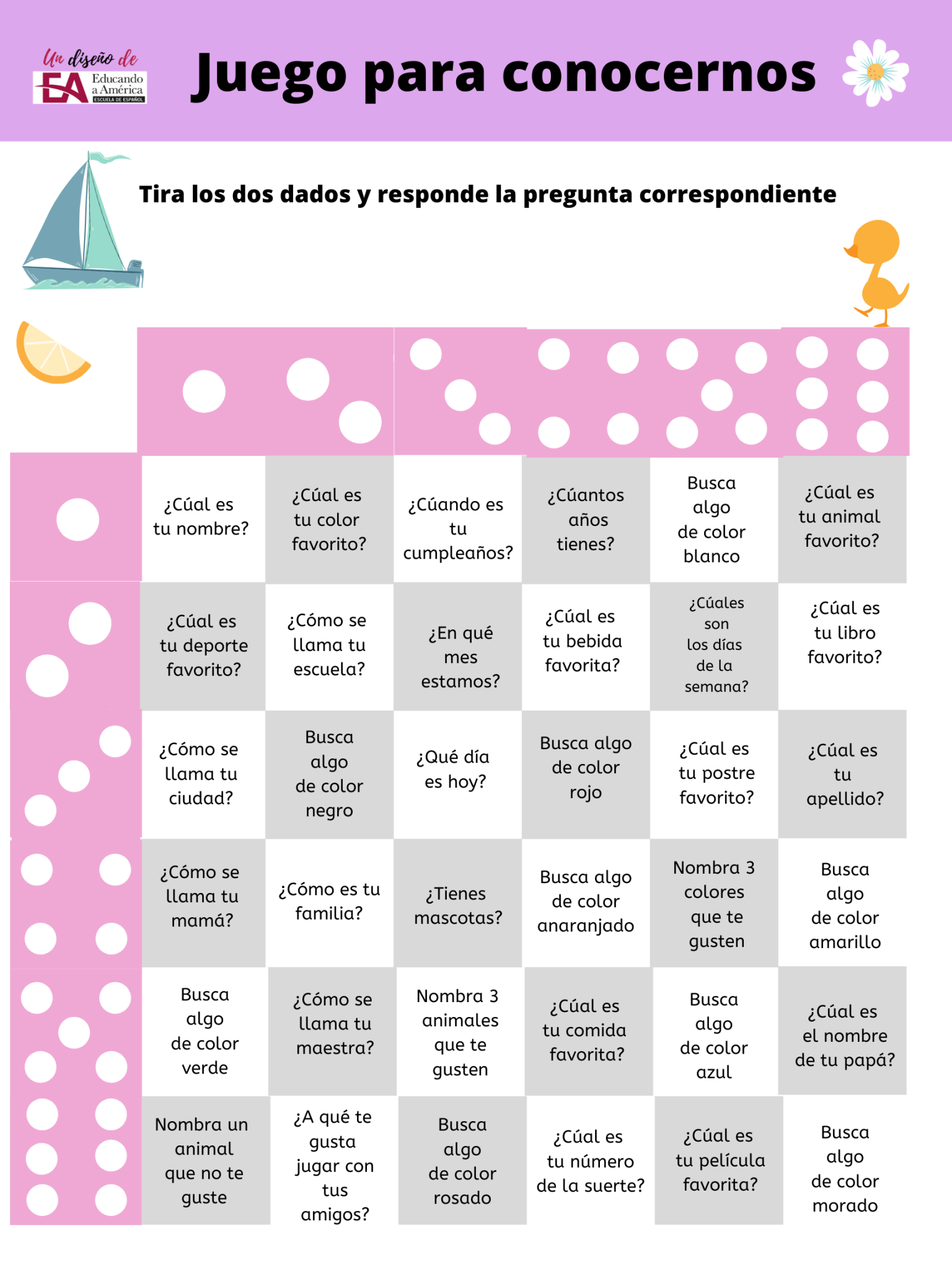 Juego para conocerse – Educando America – Spanish School